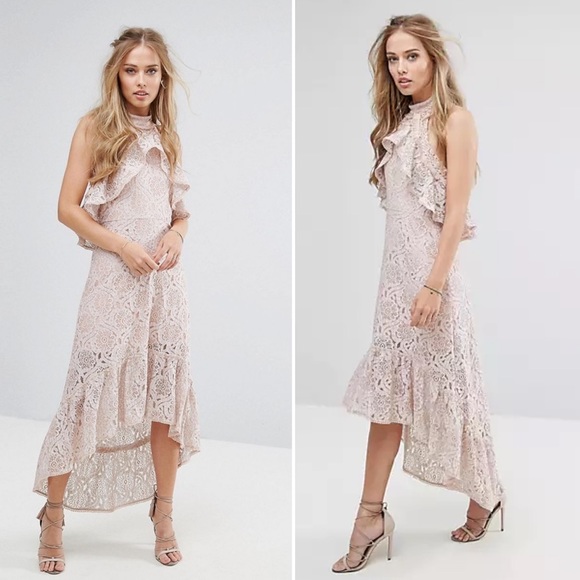 foxiedox | Dresses | New Foxiedox Halter Neck Pink Lace High Low Dress ...
